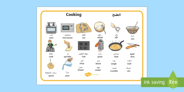 Cooking Word Mat Arabic/English - EAL Cooking Word Mat