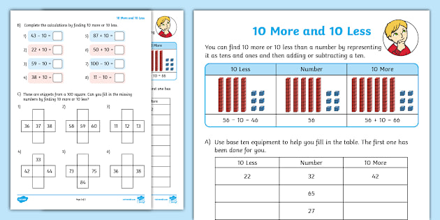 10 More 10 Less Worksheets Pdf