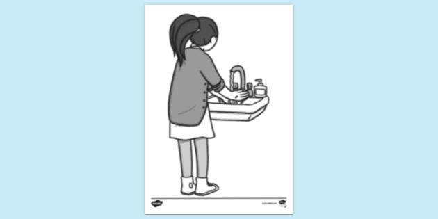 FREE! - Girl Washing Hands Colouring Sheet (teacher made)