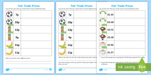 Fair Trade Prices Differentiated Worksheets (teacher made)