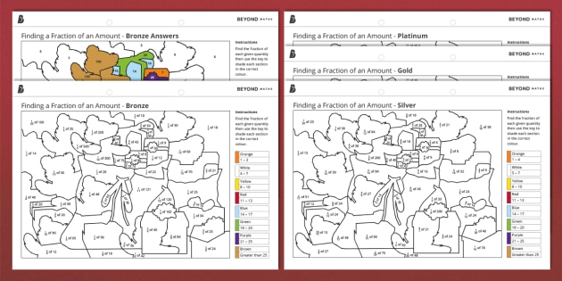 Christmas Fractions Worksheets: Finding a Fraction of an Amount