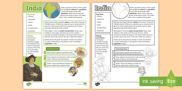 Third Grade India Fact File (teacher made)