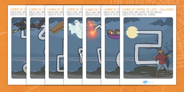 Halloween los caminos Fichas de motricidad fina trazo