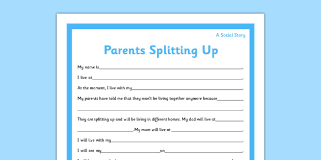Social Situation Sheet Parents Getting Divorced Splitting Up Primary