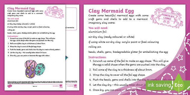 Clay Mermaid Egg Craft Instructions (teacher made)
