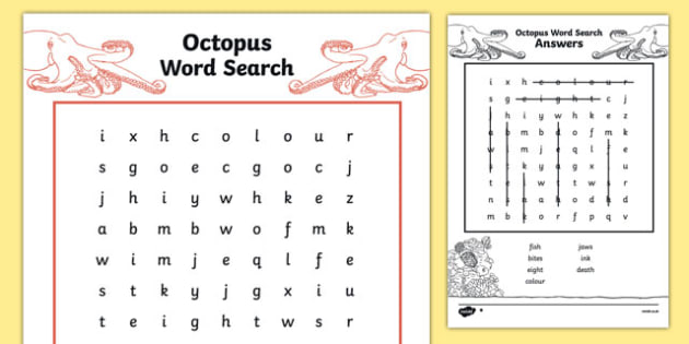 Australian Animals Years 3-6 Octopus Differentiated Word Search