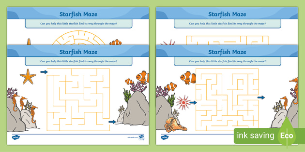 FREE! - Starfish Maze Activity Worksheets (teacher made)