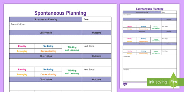 EYLF Spontaneous Planning Template (teacher made)