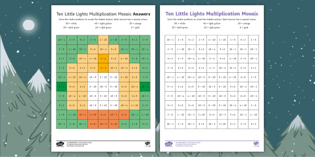 Ten Little Lights Multiplication Maths Mosaic Worksheet / Worksheets