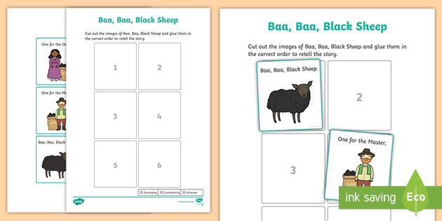 Baa Baa Black Sheep Cut and Paste Sequencing Worksheet - Identify some
