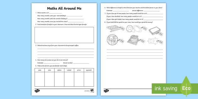 Maths All Around Me 3rd and 4th Worksheet (teacher made)