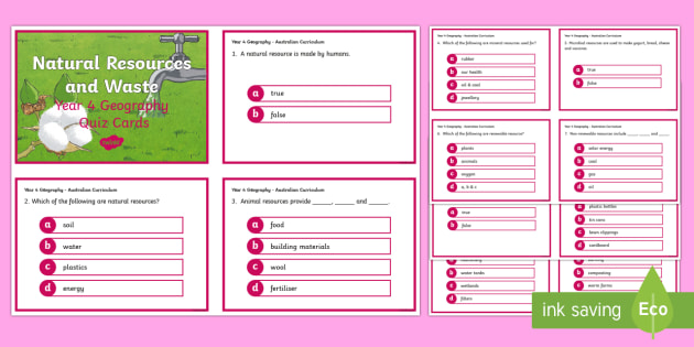 Year 4 AC Geography Natural Resources and Waste Quiz Cards