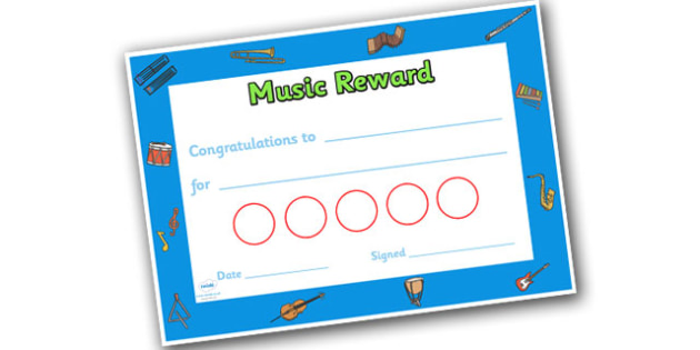 Music Themed Sticker Reward Certificate 30mm (teacher made)