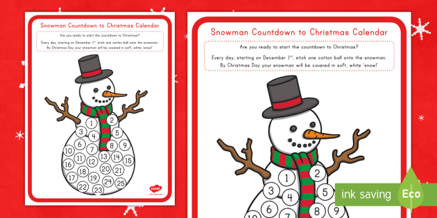 Snowman Countdown to Christmas Calendar Craft