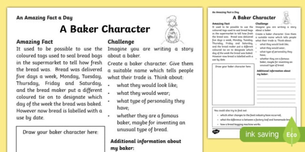 A Baker Character Worksheet / Worksheet, worksheet