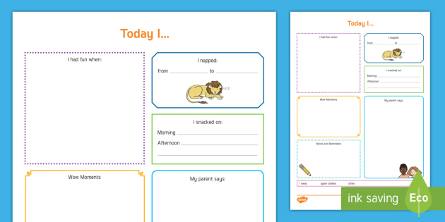 Today I... Daily Diary with Nap, No Meals Record