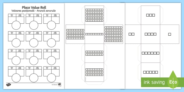 Place Value Roll Activity Dice Net and Worksheet / Worksheet English ...