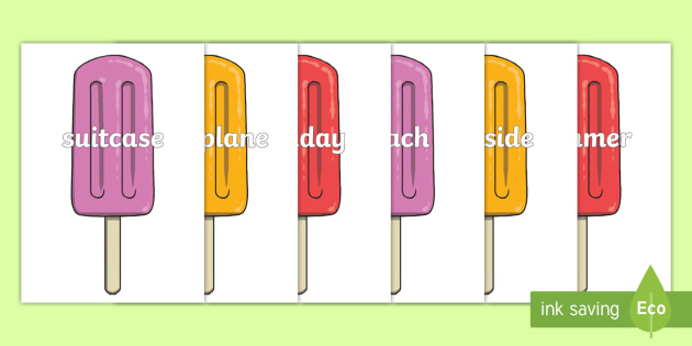 Summer Words on Ice Lollies Cut-Outs - - Summer Words on Suns