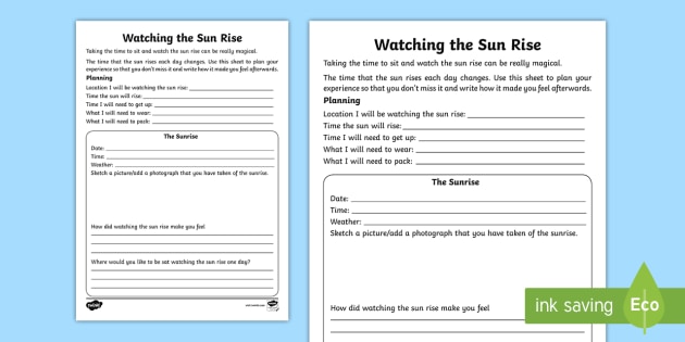 Watching the Sun Rise Activity (teacher made)