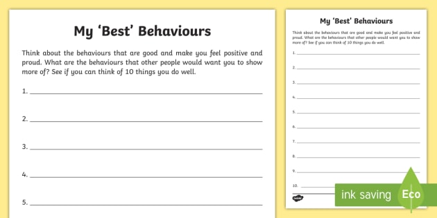 My 'Best' Behaviours Worksheet / Worksheet (teacher made)