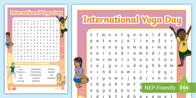 International Yoga Day Word Search (teacher made)