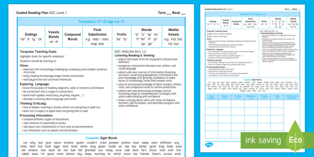New Zealand Turquoise Guided Reading Weekly Plan - literacy, reading