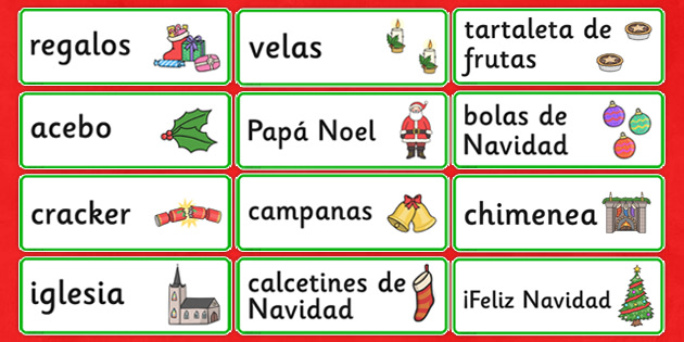 Christmas Topic Word Cards Spanish (teacher made)