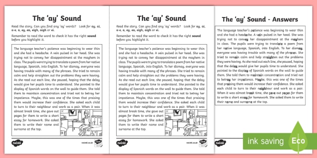 ay Sound Worksheet - NI Phase 4b Phonics