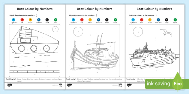 FREE! - Boat Colour by Number Pages (teacher made)