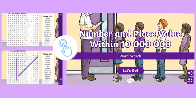 Number & Place Value Within 10,000,000 Word Search