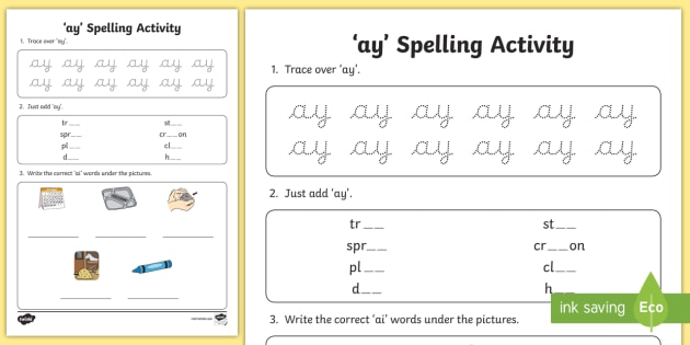 ay Spelling Activity Activity (teacher made)