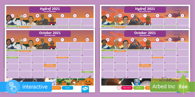 Calendr Digwyddiadau Mis Hydref/October Events Calendar 2021
