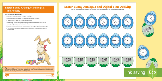Easter Bunny Analogue and Digital Time Activity