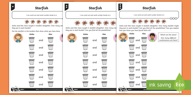 Deriving Number Bonds to Six Differentiated Worksheet / Worksheets