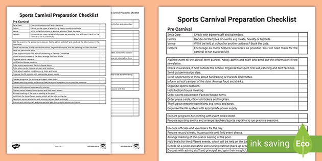 Sports Carnival Preparation Checklist (teacher made)