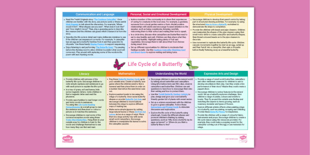 EYFS Reception Topic Planning Web: Life Cycle of a Butterfly