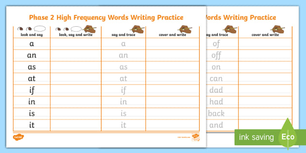 Phase 2 High Frequency Words Writing Practice Worksheets - phase