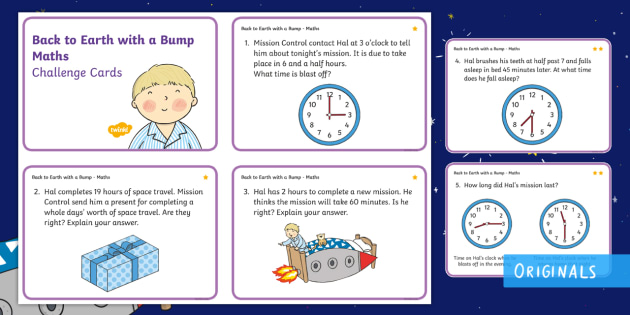KS1 Back to Earth with a Bump Time Differentiated Maths Challenge Cards