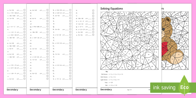 Valentine's Solving Equations Colour by Number - solving
