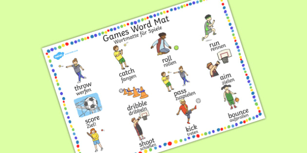 PE Games Word Mat Englsih/German (teacher made)
