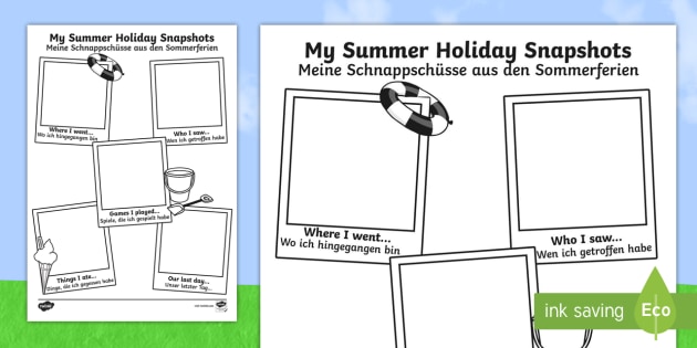 Summer Holiday Snapshots Writing Frames English/German