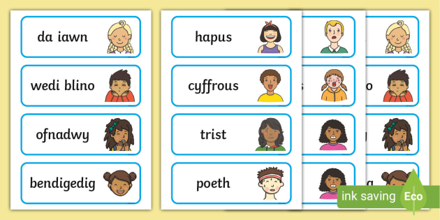 Feelings Face Matching Cards Welsh