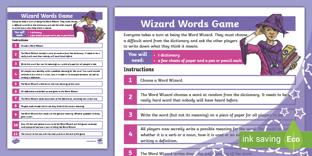 Wizard Words Game (Ages 7 - 11) (teacher made)