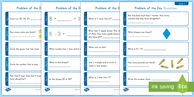 Kindergarten Math Problem of the Day - November Activity