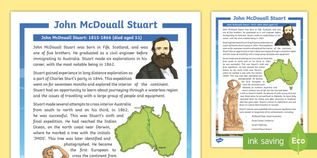 Australian Early Inland Explorers – John McDouall Stuart Fact File