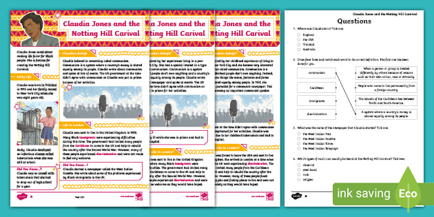 LKS2 Claudia Jones and the Notting Hill Carnival - Twinkl