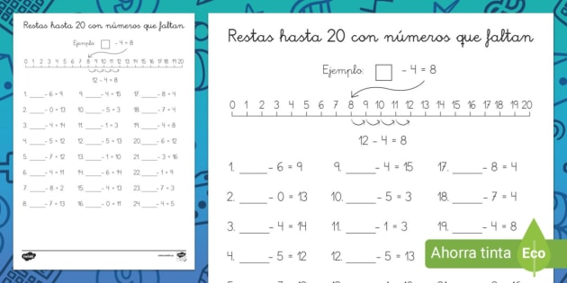Hojas De Trabajo De Suma Y Resta De Números Faltantes