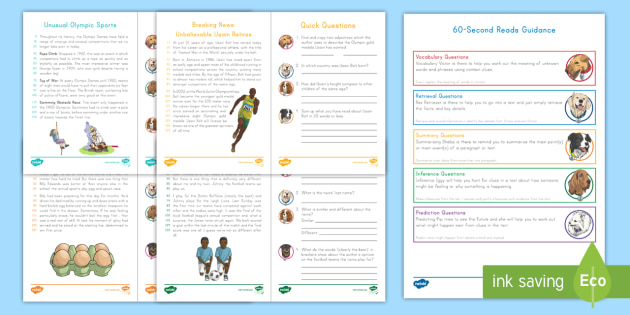 * NEW * 60 Second Reads: Sports Activity Pack - sports, reading, Usain Bolt