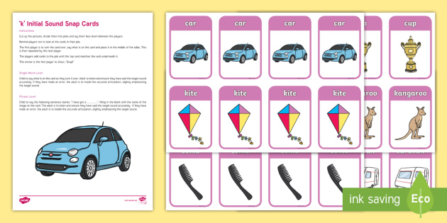 /k/ Initial Sound Snap Card Game (teacher made)