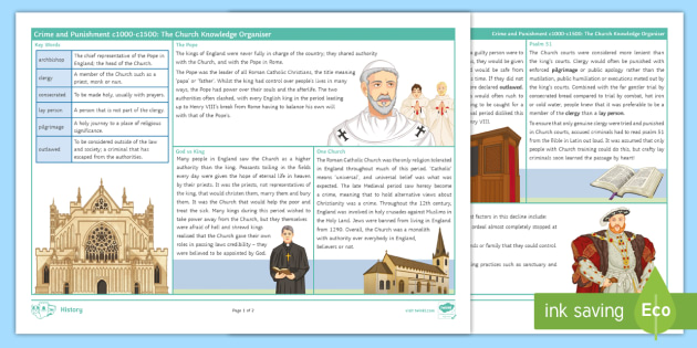 Crime and Punishment c1000-c1500: The Church Knowledge Organiser